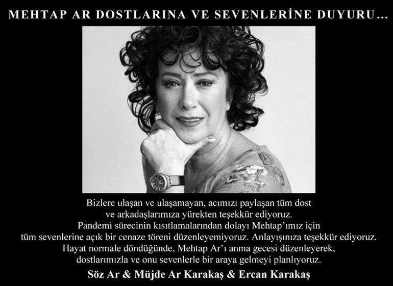 Müjde Ar'dan Mehtap Ar'a: Dilerim acıları dinmiştir - Son Dakika ...